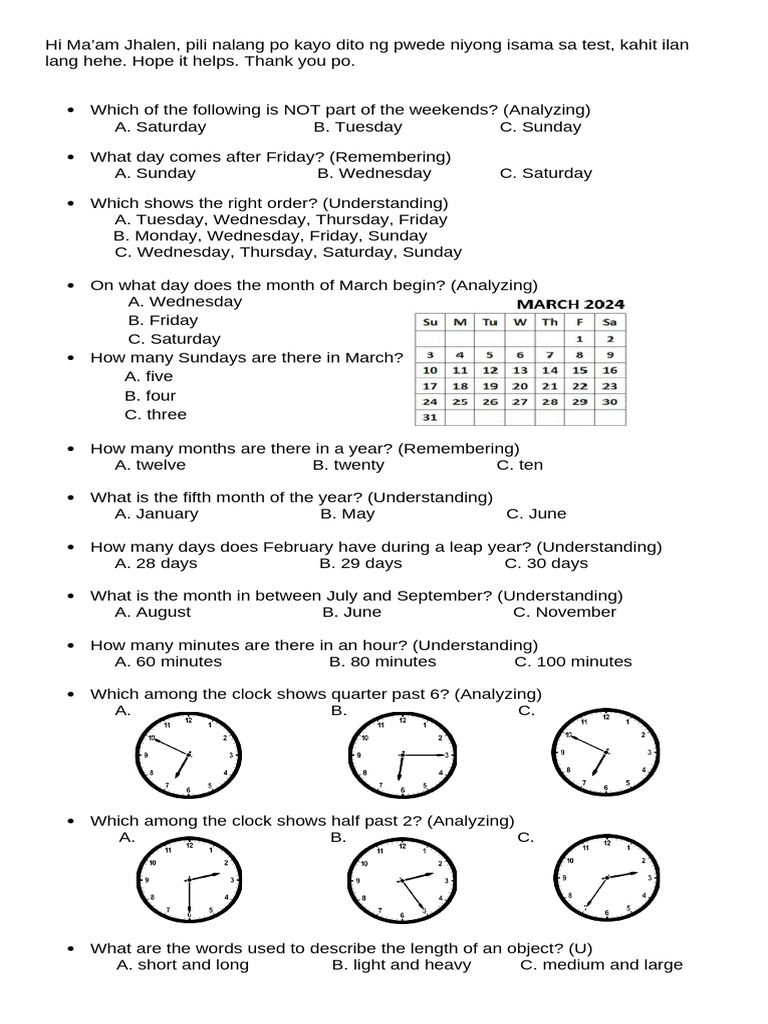Math 1 Sample Test Questions | PDF | Language Arts & Discipline