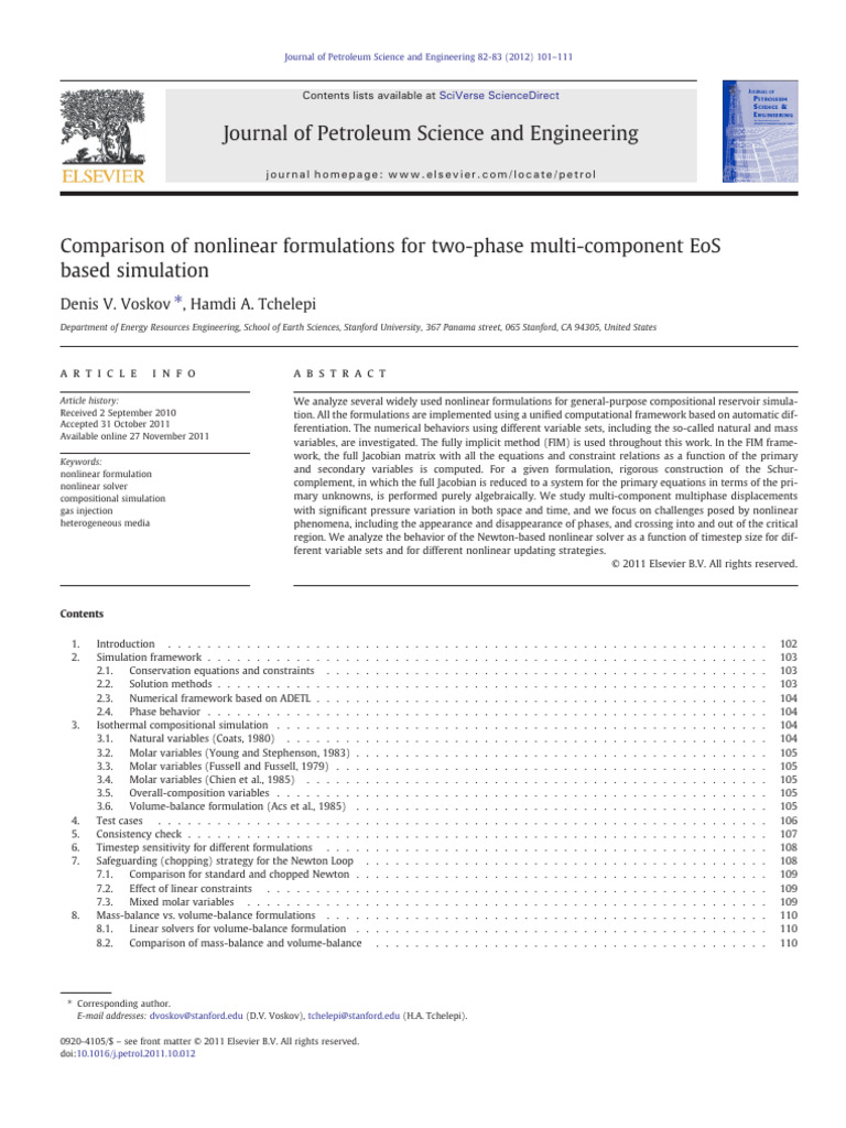 Comparison of Nonlinear Formulations For Two-Phase Multi-Component EoS Based Simulation | PDF ...