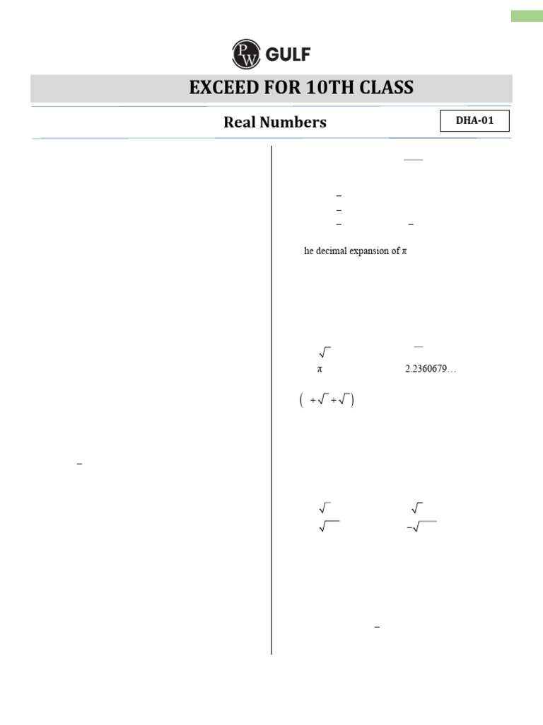 Real Numbers: DHA 01 (Of Lecture 02) | PDF | Numbers | Prime Number