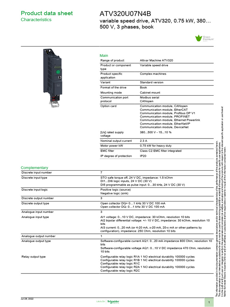 ATV320U07N4B Eng Tds | PDF | Relay | Electrical Impedance