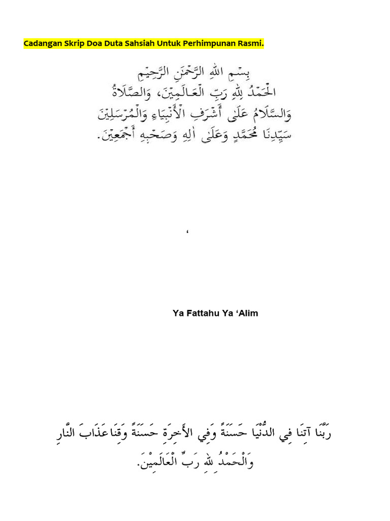 Contoh Skrip Doa Duta Sahsiah Untuk Perhimpunan Rasmi-1 | PDF | Agama & Spiritualitas