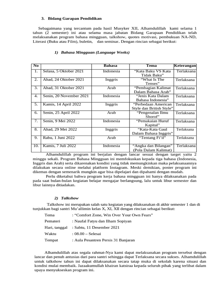 LPJ Bidang Garapan Pendidikan (RG) | PDF