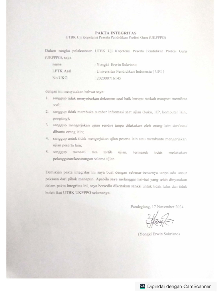 Pakta Integritas PPG | PDF