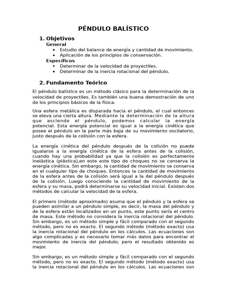 Péndulo Balístico 2.0 2 | PDF | Péndulo | Impulso