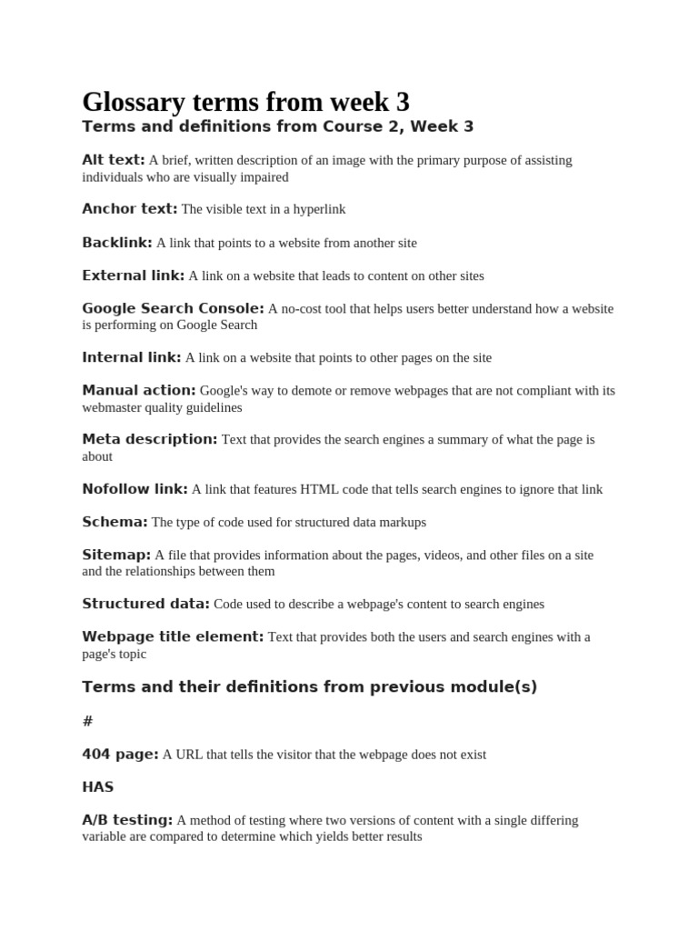 w3-s13. Glossary Terms From Week 3 | PDF | Hyperlink | Search Engine Optimization