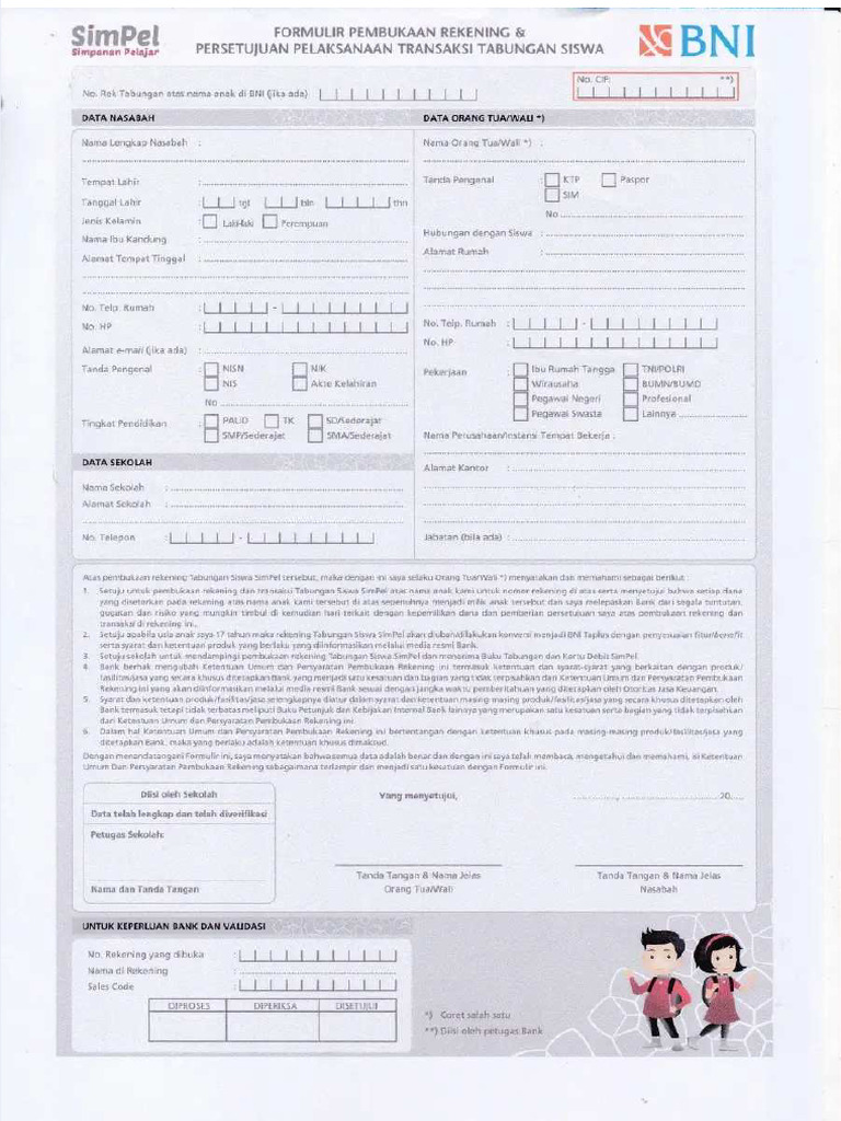PDF Formulir Buka Rek Bni Utk Pip - Compress | PDF