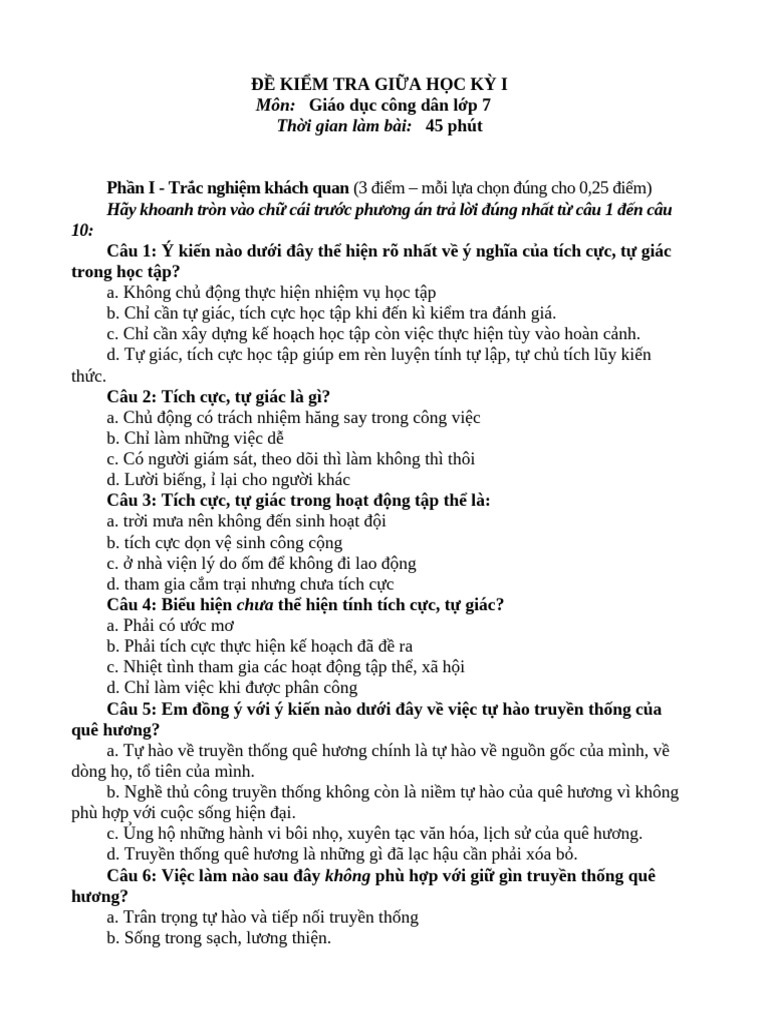 ĐỀ gdcd đề 1 | PDF