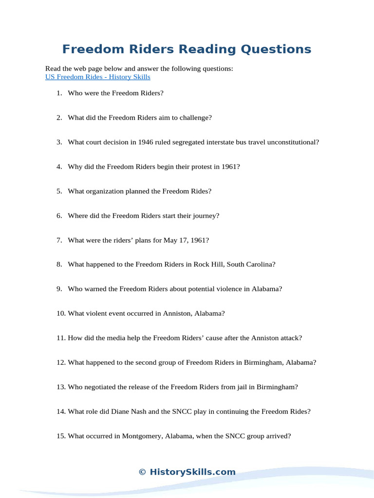 Freedom Riders: Key Questions & Insights | PDF | Travel