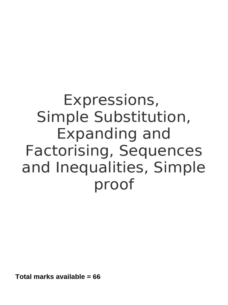 Expand Factorise Simple Substitution Sequences Inequalities Simple ...
