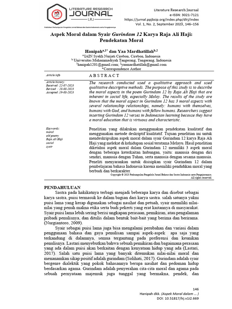Aspek Moral Dalam Syair Gurindam 12 Karya Raja Ali Haji Pendekatan ...
