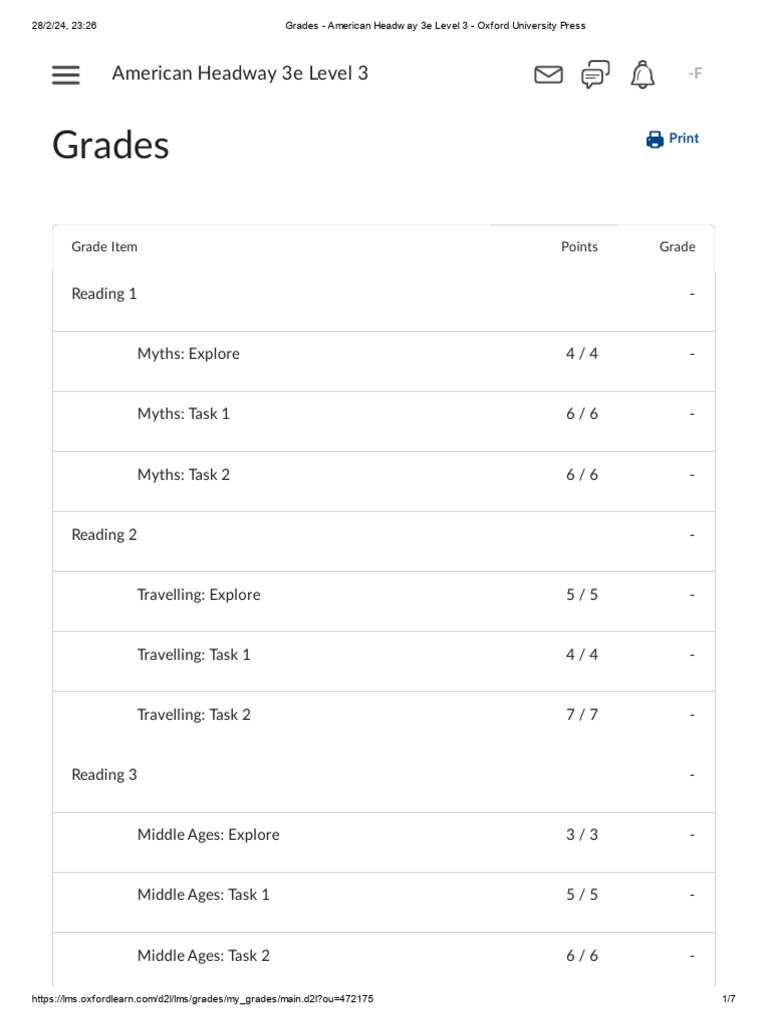Grades - American Headway 3e Level 3 - Oxford University Press | PDF