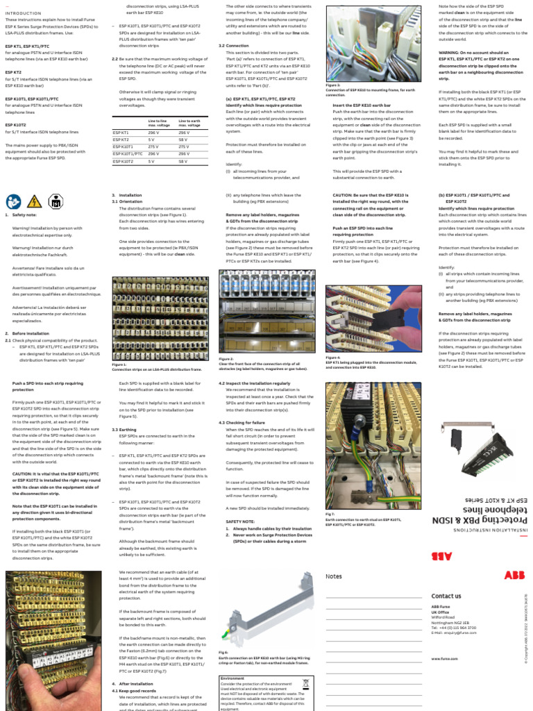 Furse ESP K Series SPD Installation Guide | PDF | Telephone ...