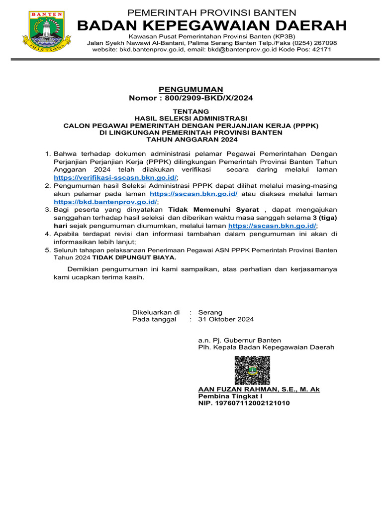 PENGUMUMAN HASIL SELEKSI ADMINISTRASI PPPK 2024 (PRA SANGGAH) - Signed ... PENGUMUMAN HASIL SELEKSI ADMINISTRASI PPPK 2024 (PRA SANGGAH) - Signed ...