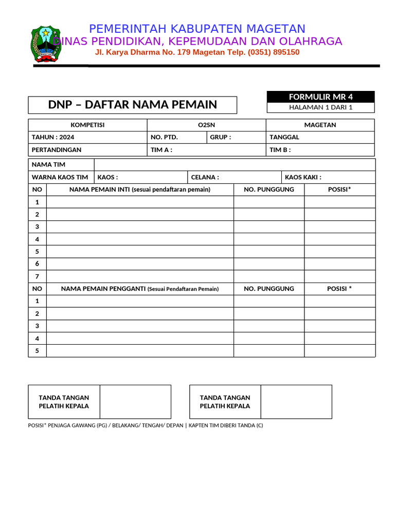 DNP (Daftar Nama Pemain) | PDF