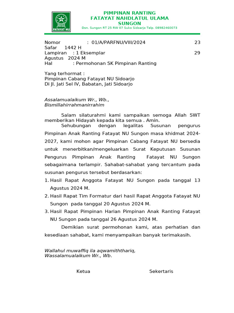 Pengajuan SK Ranting | PDF | Politik | Ilmu Sosial