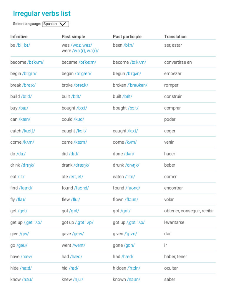 Digital Student's Book 1 - Irregular Verbs List | PDF | Linguistic ...