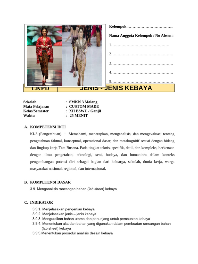 LKPD Kebaya | PDF