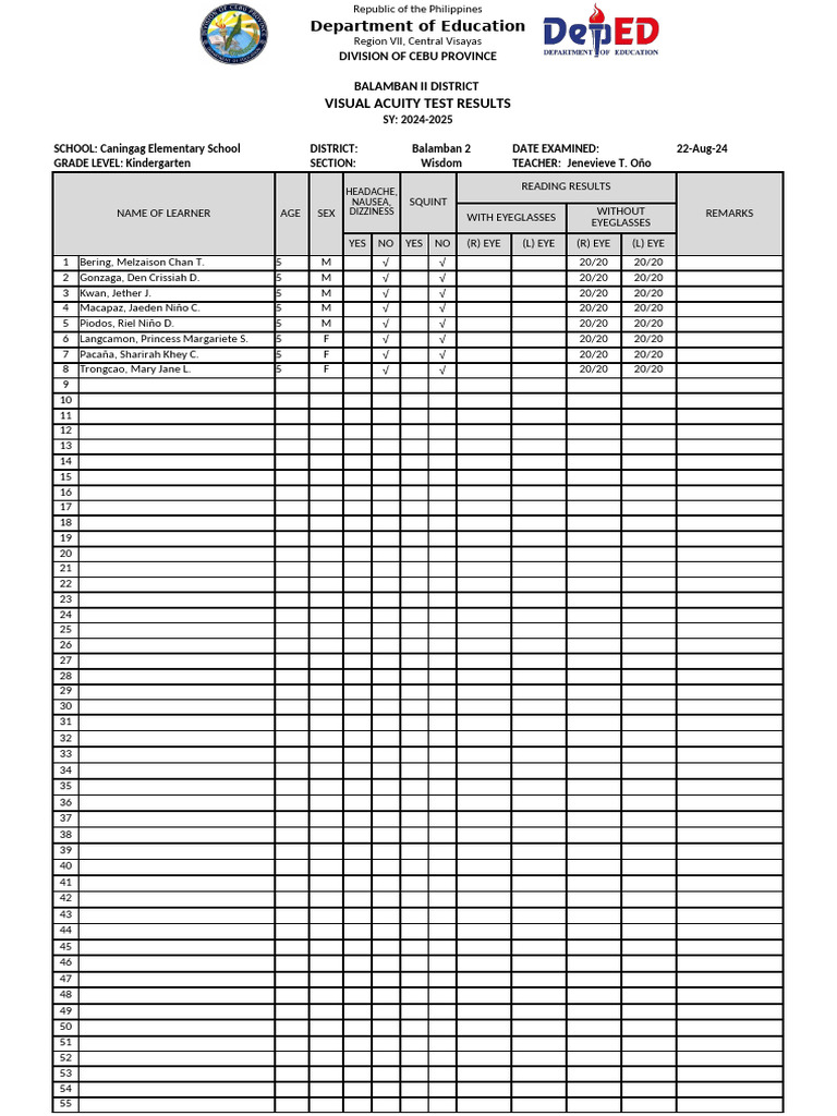 Caningages - K Wisdom - Visual Acuity Test S.Y 24 25 | PDF | Visual ...