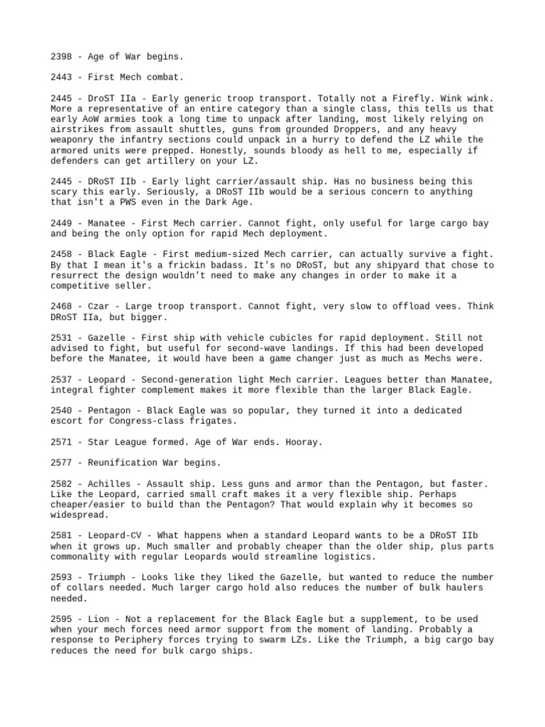 SLDF DropShip Timeline | PDF | Ships | Military