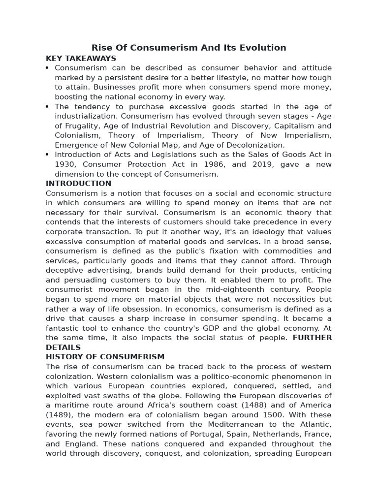 Rise of Consumerism and Its Evolution | PDF | Consumerism | Imperialism