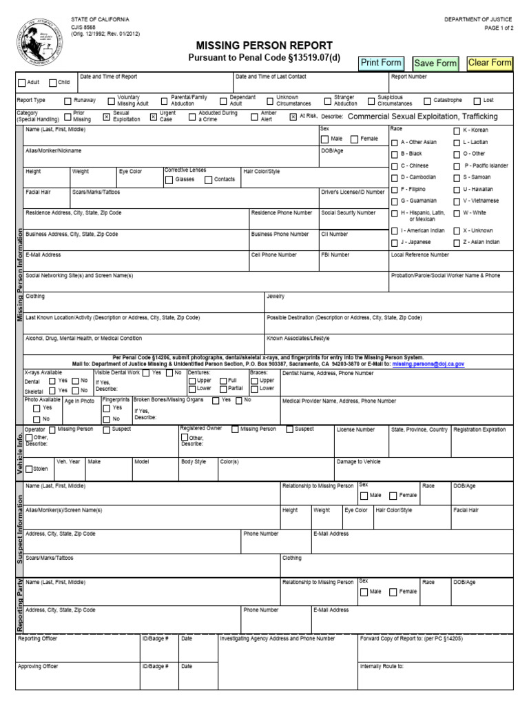 El Dorado Doj Form Cjis 8568 | PDF | Sexual Slavery | Race And ...