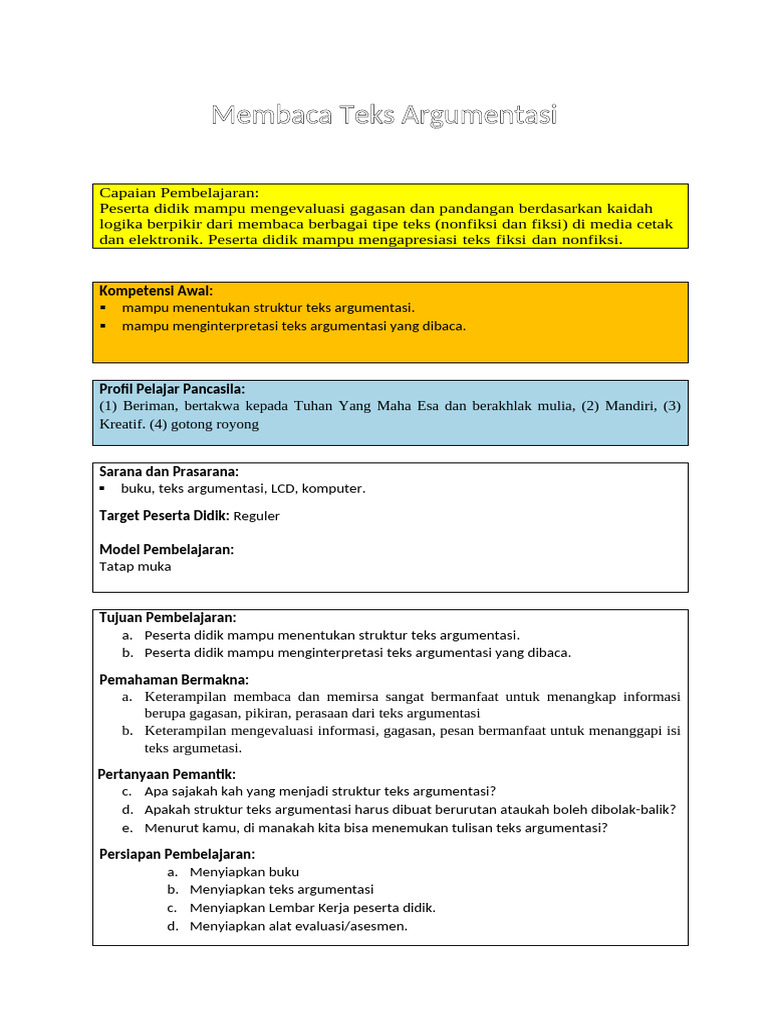 MODUL AJAR MEMBACA Argumentasi | PDF | Karier & Perkembangan