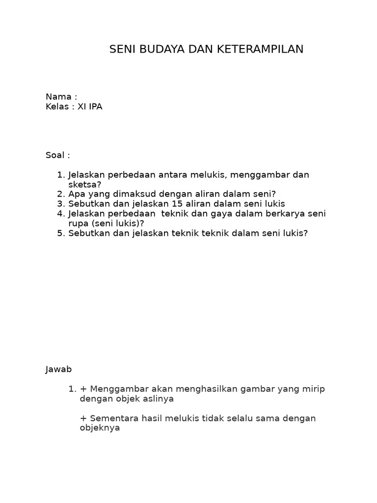 Seni Budaya Dan Keterampilan | PDF