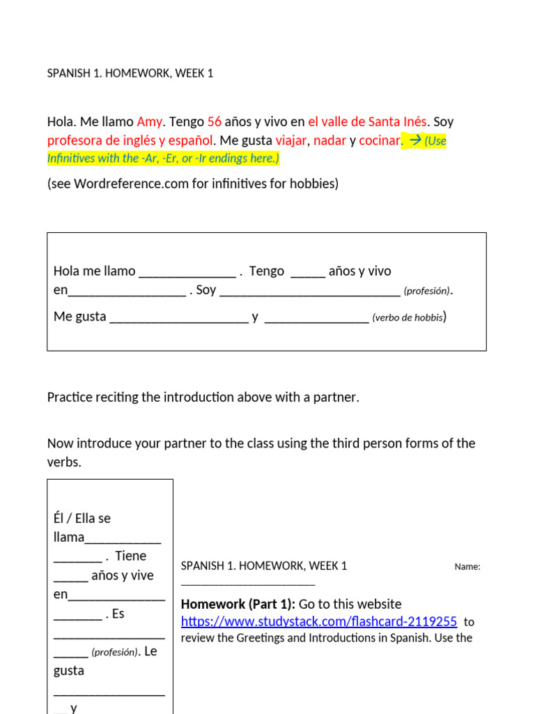 HOMEWORK 1.spanish Greetings and Basic Sentences | PDF