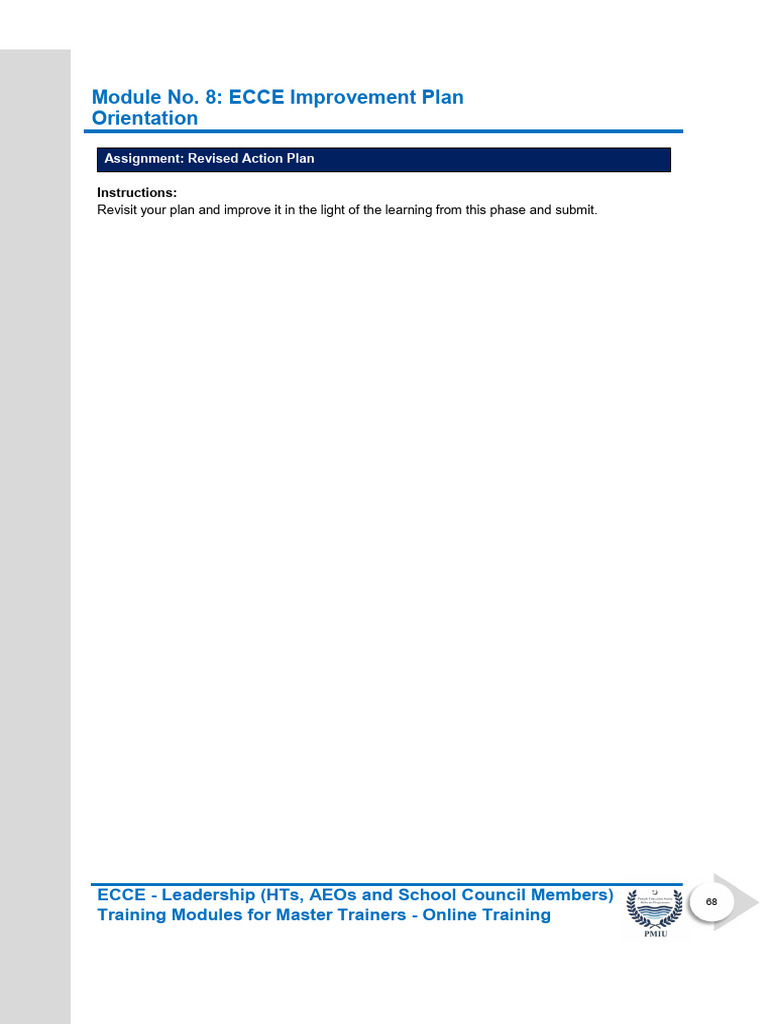 Module No. 8: ECCE Improvement Plan Orientation: Assignment: Revised ...