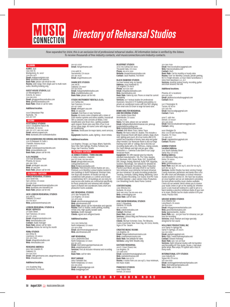 Los Angeles Rehearsal Studios Directory | PDF | Audio Engineering ...