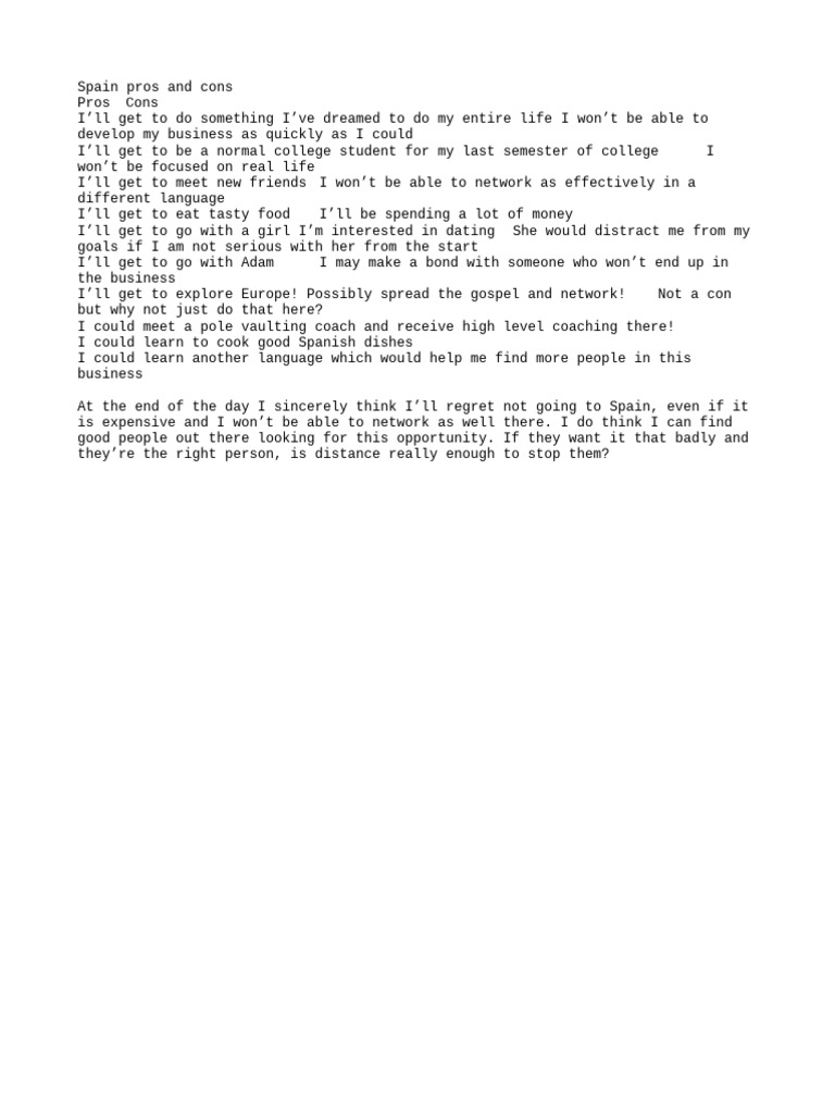 Spain Pros and Cons List | PDF