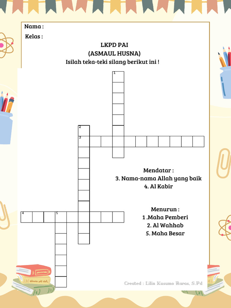 LKPD Kelas 3 - TTS Asmaul Husna | PDF