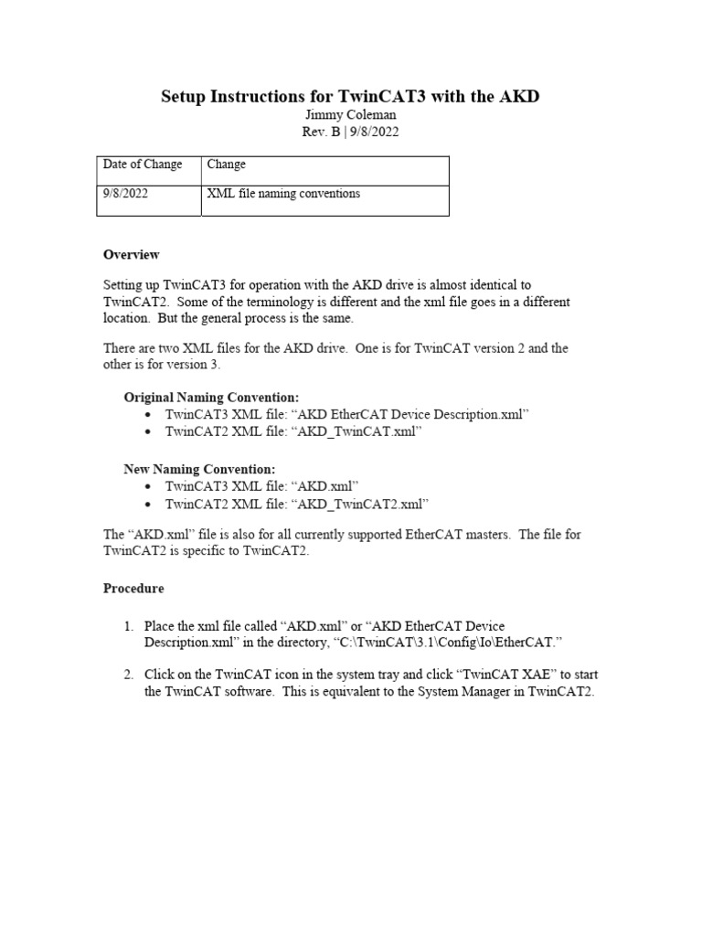 Setup Instructions For TwinCAT3 With The AKD - RevB - 2022-09-08 | PDF | System Software ...