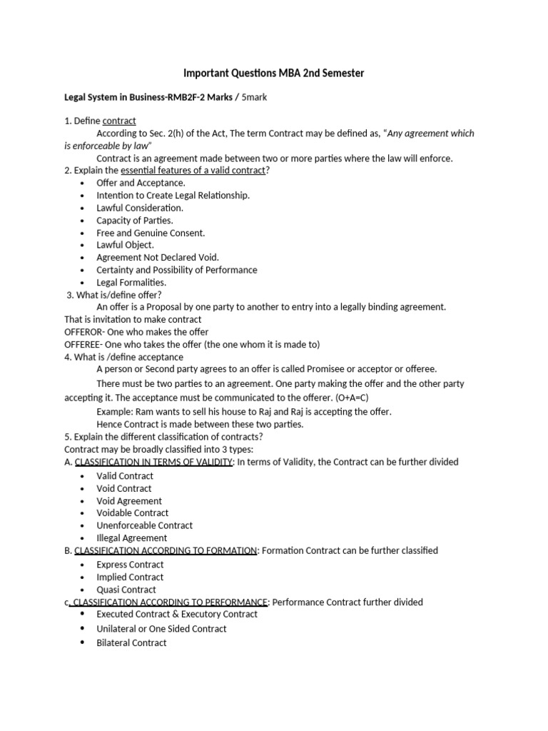 Important Questions MBA 2nd Semester | PDF | Negotiable Instrument ...
