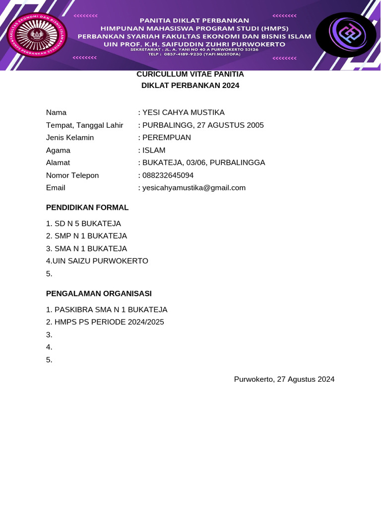 CV Panitia Diklat Perbankan | PDF | Kesehatan Holistik | Agama ...