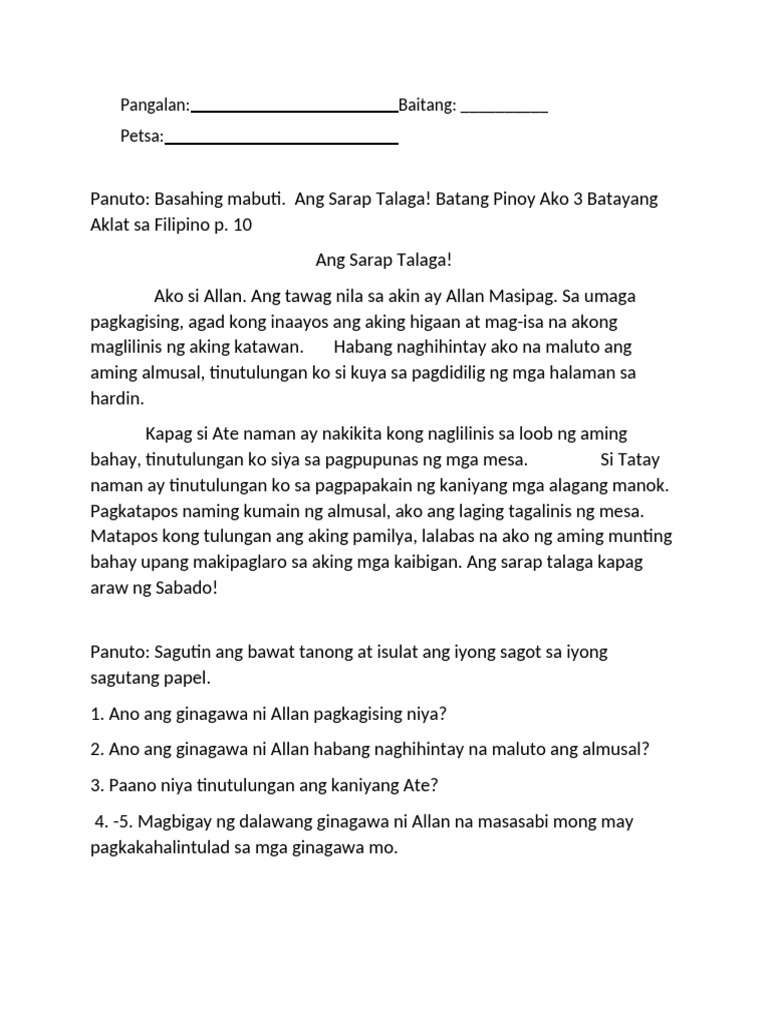 Fil Activity Sheet | PDF