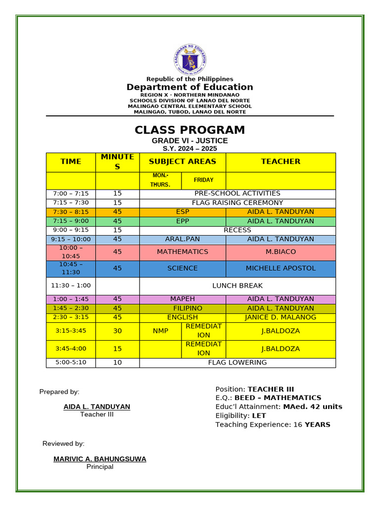 Class-Program-2024-2025 | PDF | Philippines Class-Program-2024-2025 | PDF | Philippines