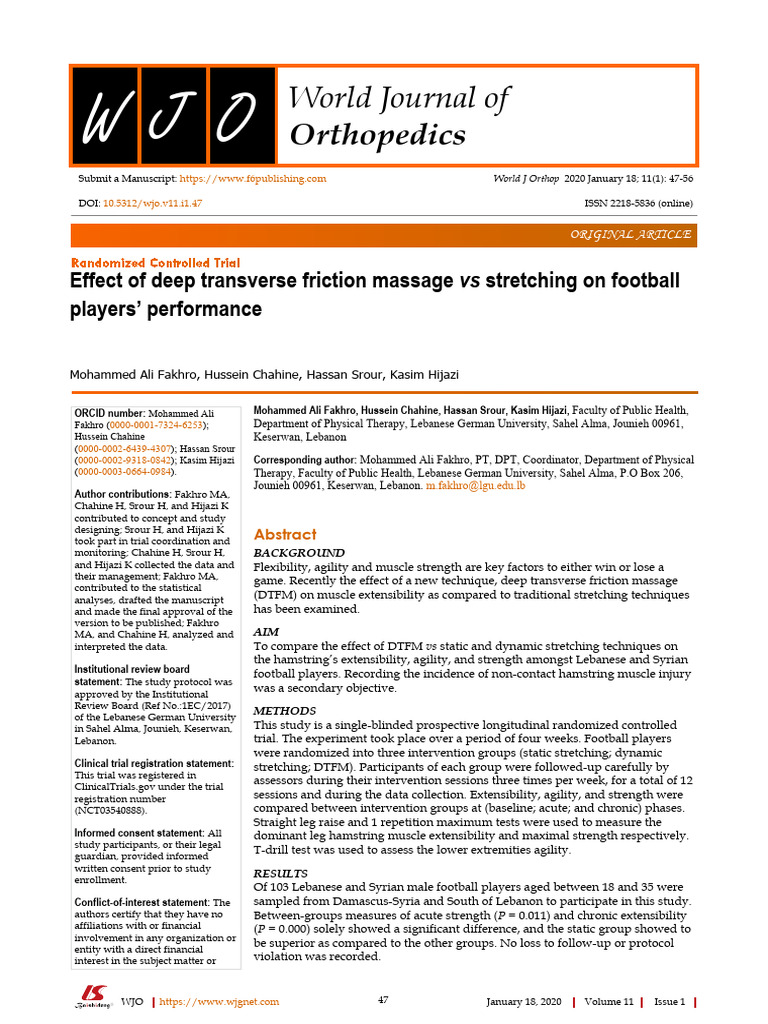 Effect of Deep Transverse Friction Massage Vs Stretching On Football ...
