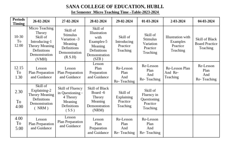 Micro Teaching Schedule 2023-2024 | PDF