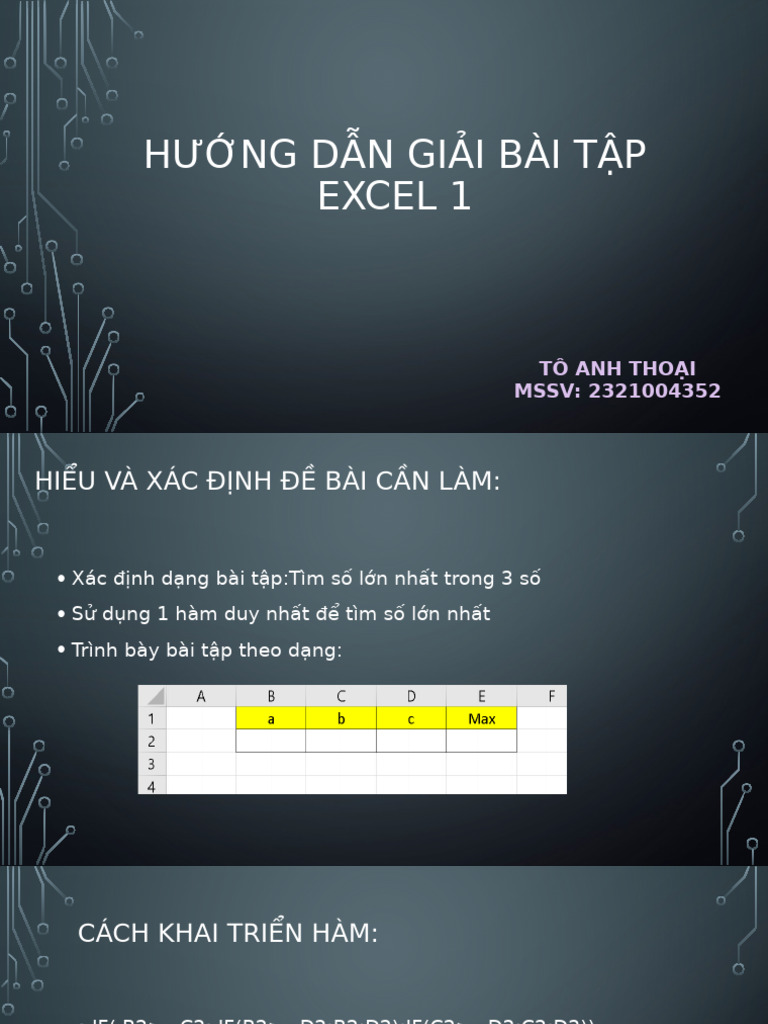 Hướng dẫn giải bài tập excel 1 | PDF