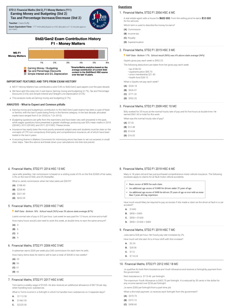 Earning and Managing Money HSC Pack Solut - 241002 - 082541 | PDF ...