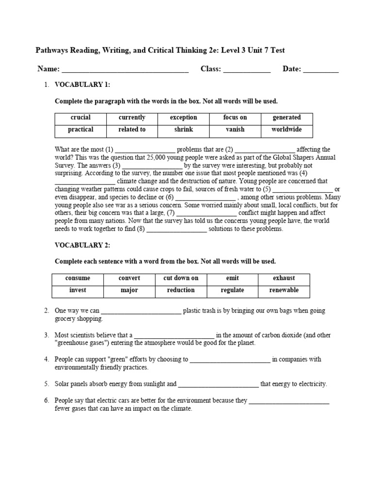 Pathways Level 3 Unit 7 Test | PDF | Climate Change | Earth Sciences
