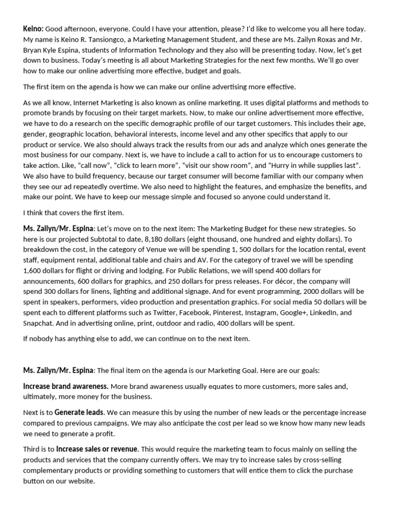 Script For Q2 in Business Communicative | PDF | Marketing | Online Advertising