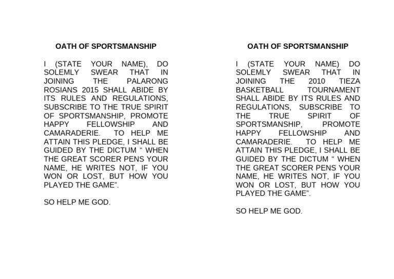 Oath of Sportsmanship | PDF | Sports & Recreation | Cooking, Food & Wine