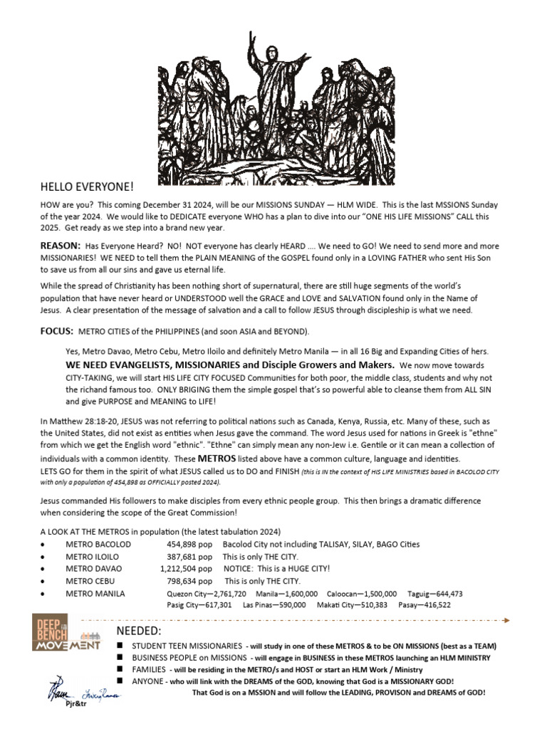 Missions Letter For December 31 2024 | PDF | Jesus | New Testament Content