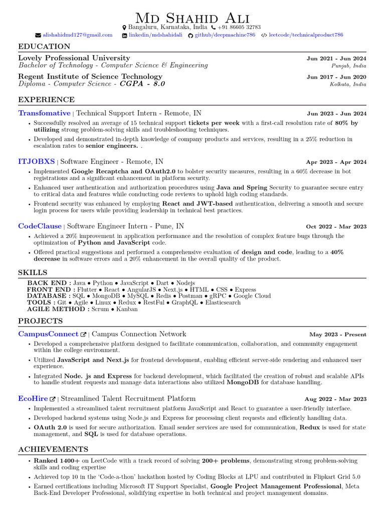 MD Shahid Ali UIDAI Project Management Resume | PDF | Computer Programming | Systems Architecture