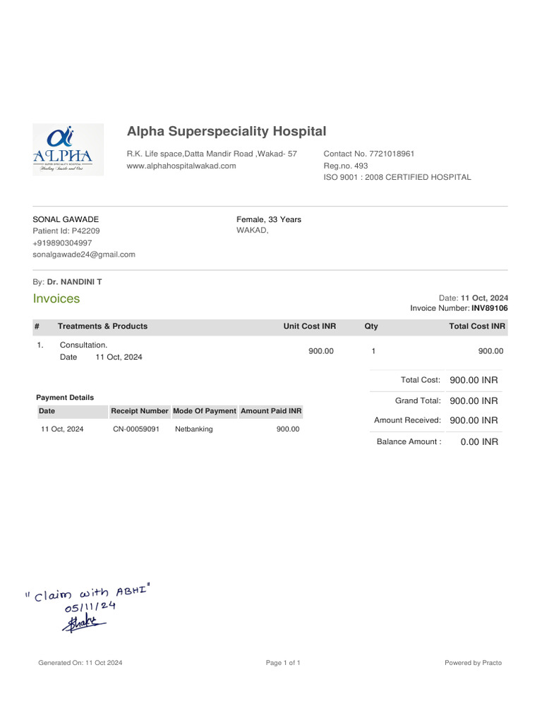Doctor Consultation Bill | PDF