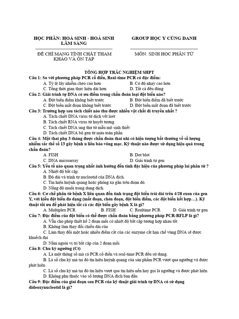 Tổng Hợp Trắc Nghiệm Shpt | PDF