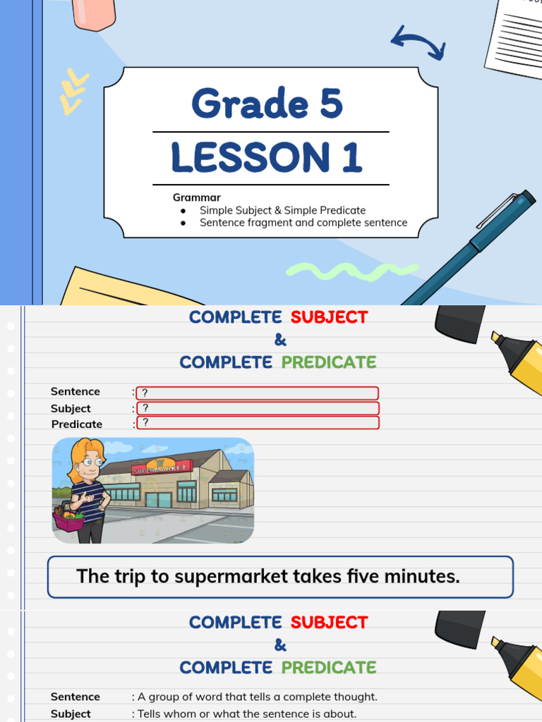 Grade 5 Grammar: Subjects & Predicates | PDF | Predicate (Grammar ...