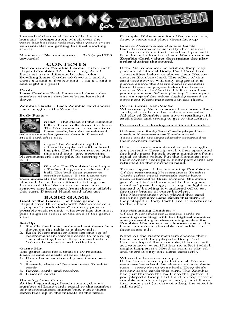Bowling For Zombies Rules | PDF | Games Of Chance | Games Of Mental Skill